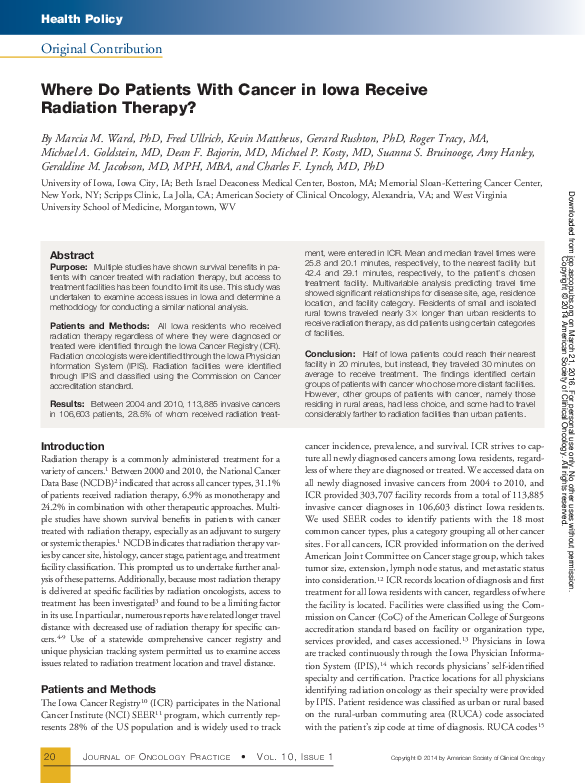 (PDF) Where Do Patients With Cancer in Iowa Receive Radiation Therapy?