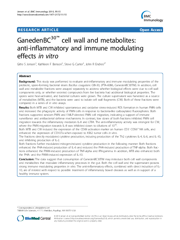 (PDF) GanedenBC30™ cell wall and metabolites: anti-inflammatory and ...