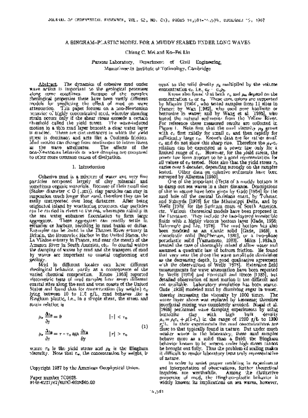 (PDF) A Bingham-Plastic Model for a muddy seabed under long waves