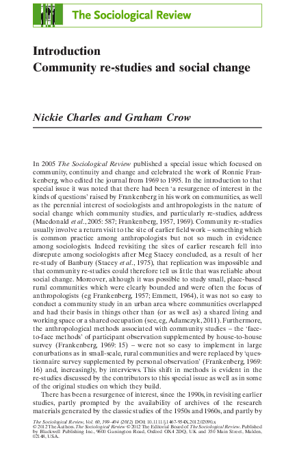 (PDF) Community re-studies and social change