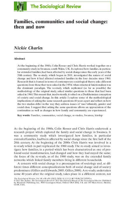 (PDF) Families, communities and social change: then and now