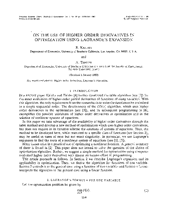 (PDF) On the use of higher order derivatives in optimization using Lagrange's expansion