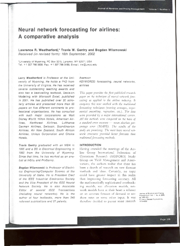 Pdf Comparison Of Traditional Forecasting Techniques And Functional Link Networks