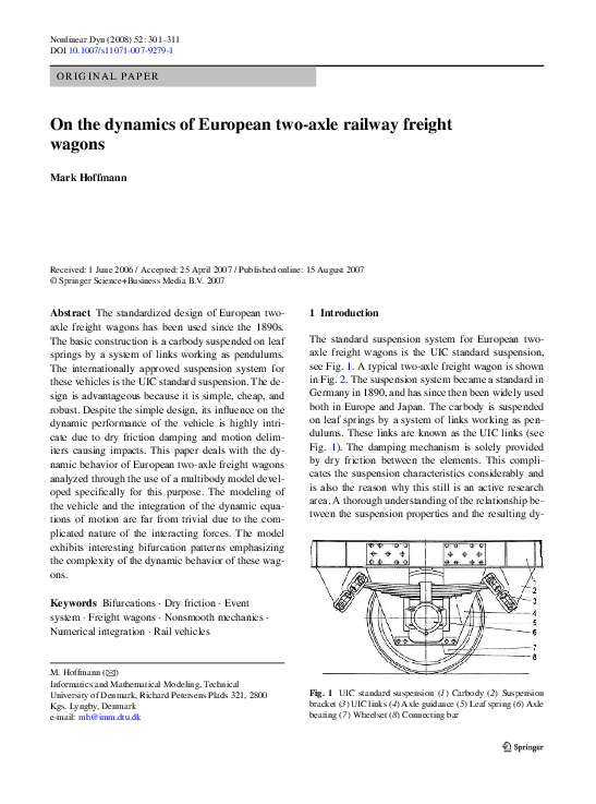 (PDF) On the dynamics of European two-axle railway freight wagons