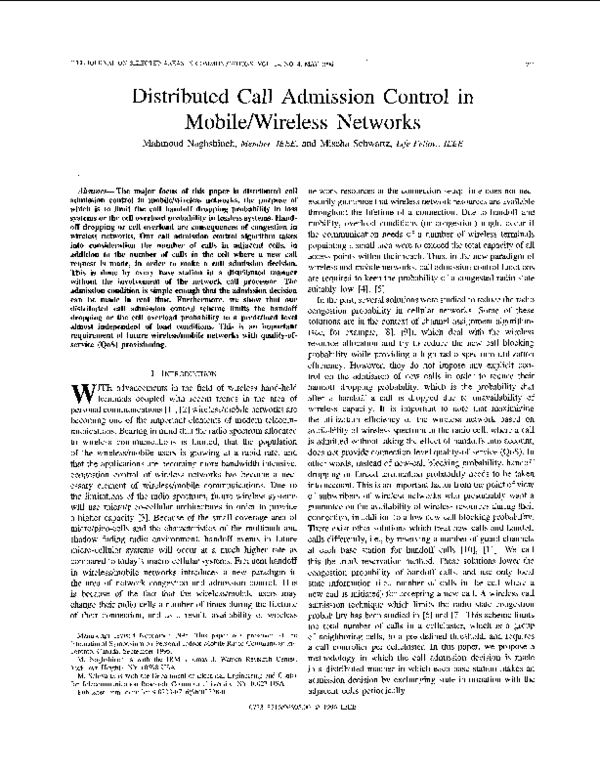 (PDF) Distributed call admission control in mobile/wireless networks