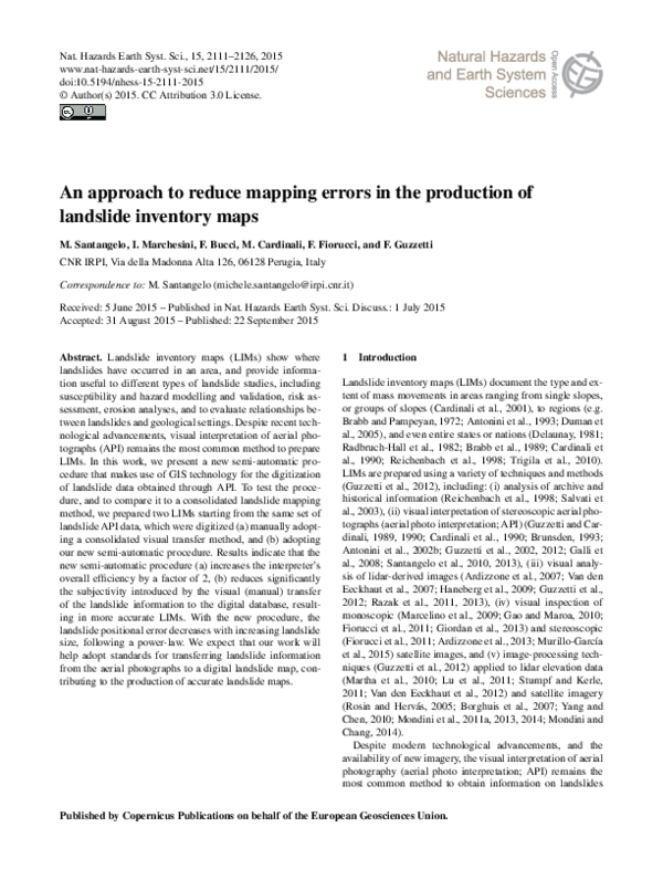 (PDF) An approach to reduce mapping errors in the production of landslide inventory maps