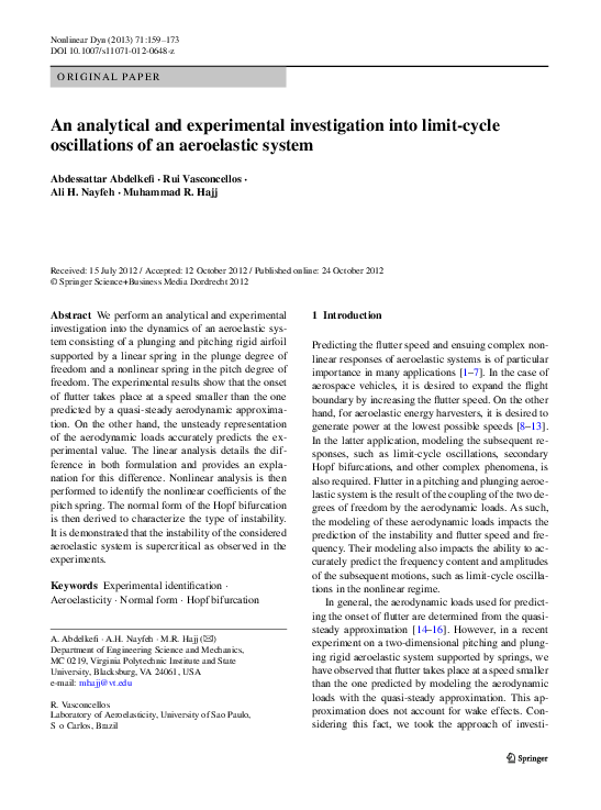 (PDF) An analytical and experimental investigation into limit-cycle oscillations of an ...