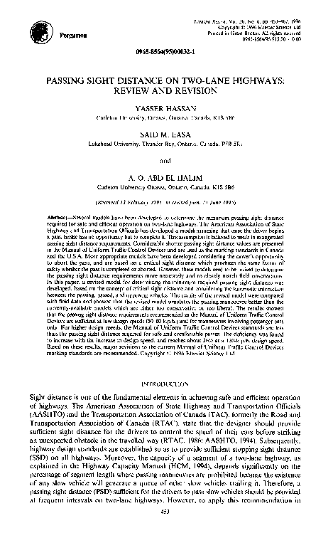 (PDF) Passing sight distance on two-lane highways: Review and revision
