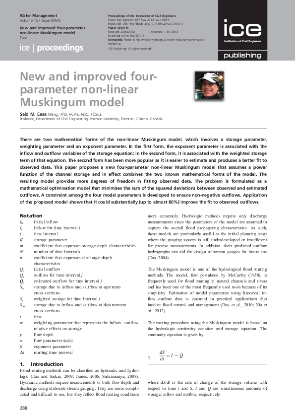 (PDF) New and improved four-parameter non-linear Muskingum model