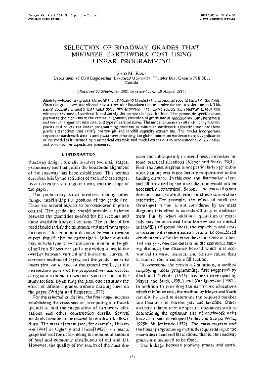 (PDF) Selection of roadway grades that minimize earthwork cost using linear programming