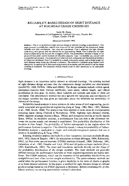 (PDF) Reliability-based design of sight distance at railroad grade ...