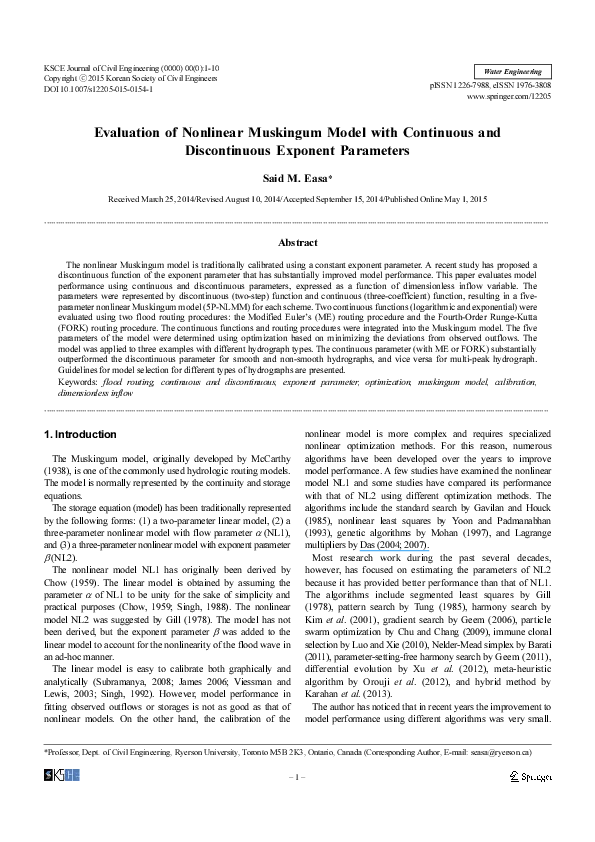 (PDF) Evaluation of nonlinear Muskingum model with continuous and ...