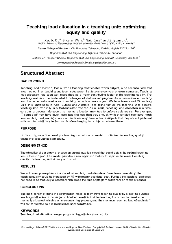 (PDF) Teaching load allocation in a teaching unit: Optimizing equity and quality