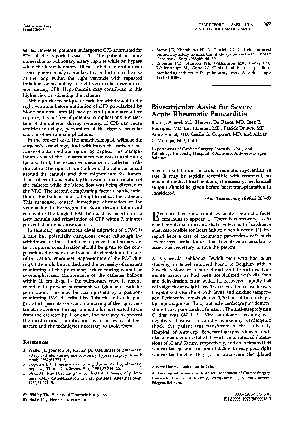 (PDF) Biventricular assist for severe acute rheumatic pancarditis
