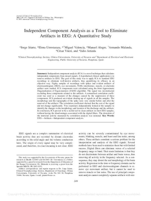 (PDF) Independent Component Analysis as a Tool to Eliminate Artifacts ...