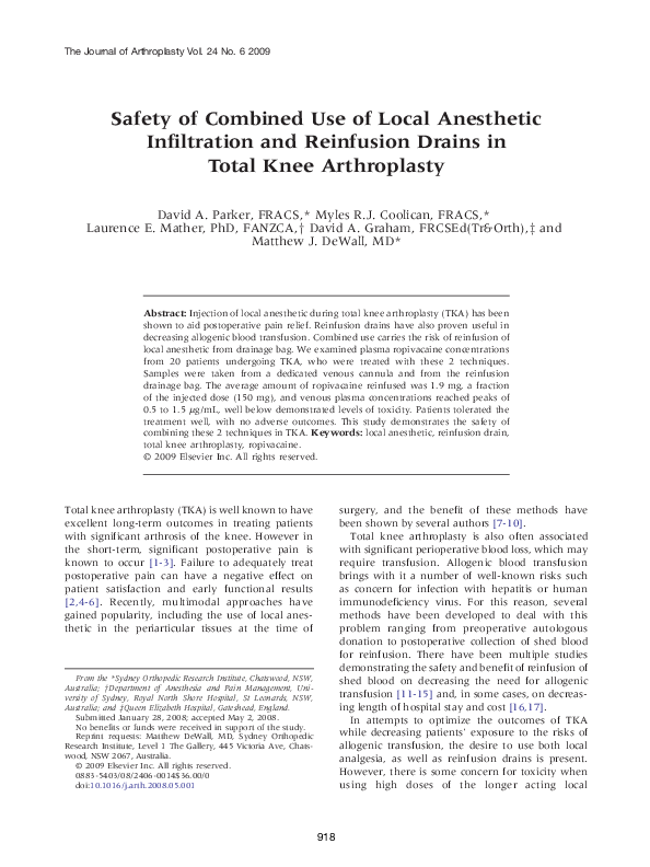 (PDF) Safety of Combined Use of Local Anesthetic Infiltration and ...