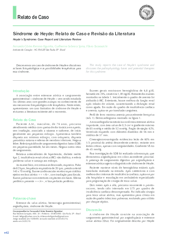 (PDF) Heyde's syndrome: case report and literature review