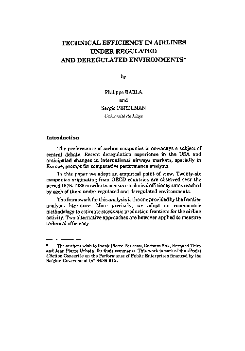 (PDF) TECHNICAL EFFICIENCY IN AIRLINES UNDER REGULATED AND DEREGULATED ...