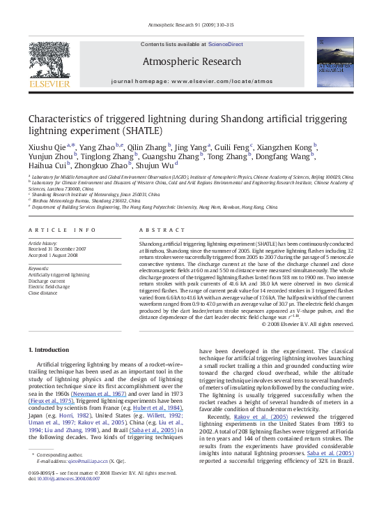 (PDF) Characteristics of triggered lightning during Shandong artificial ...