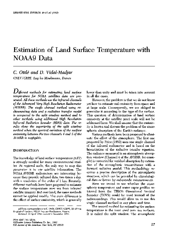 (PDF) Estimation of land surface temperature with NOAA9 data