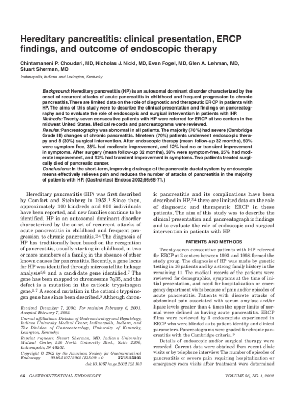 (PDF) Hereditary Pancreatitis: ERCP Findings and Outcomes