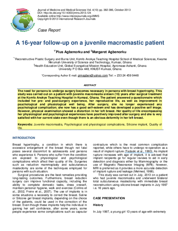(PDF) A 16-year follow-up on a juvenile macromastic patient