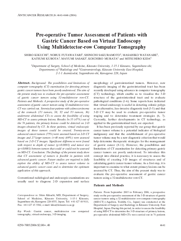 (PDF) Pre-operative tumor assessment of patients with gastric cancer ...