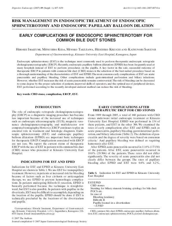 (PDF) Early Complications of Endoscopic Sphincterotomy for Common Bile ...