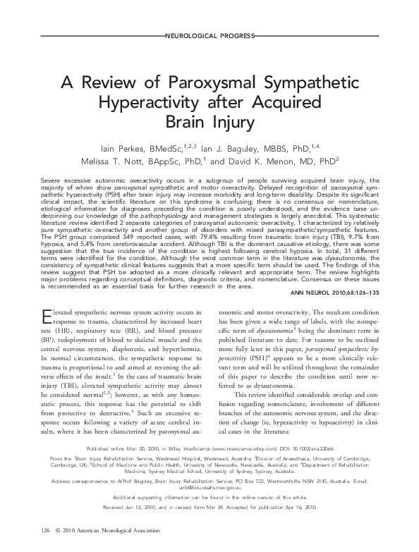 (PDF) A Review of Paroxysmal Sympathetic Hyperactivity after Acquired ...