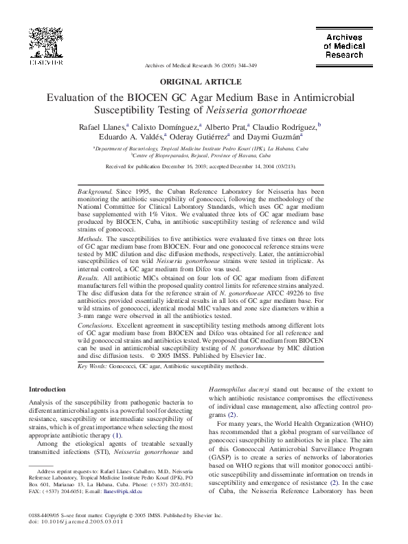(PDF) Evaluation of the BIOCEN GC Agar Medium Base in Antimicrobial ...