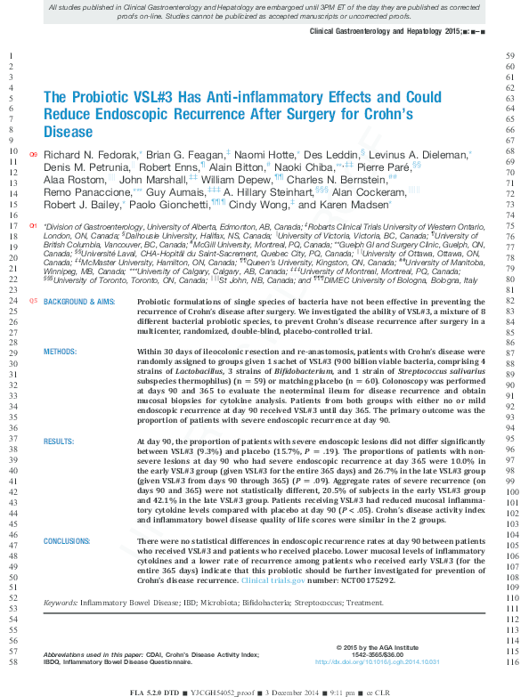 (PDF) The Probiotic VSL#3 Has Anti-inflammatory Effects and Could Reduce Endoscopic Recurrence ...
