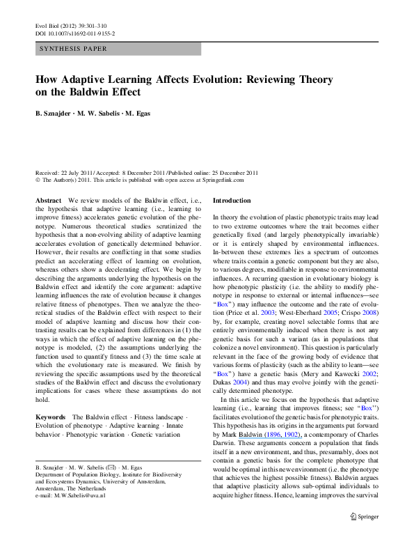 (PDF) How Adaptive Learning Affects Evolution: Reviewing Theory on the ...