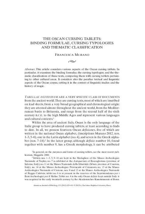 (PDF) The Oscan Cursing Tablets: Binding Formulae, Cursing Typologies ...