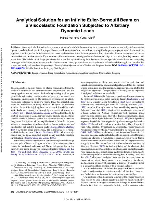 (PDF) Analytical Solution for an Infinite Euler-Bernoulli Beam on a Viscoelastic Foundation ...