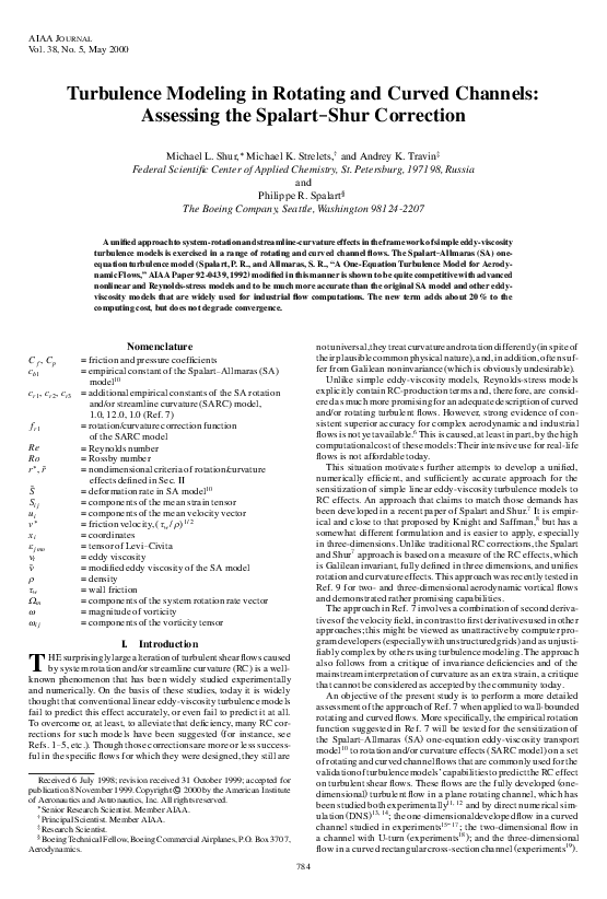 (PDF) Turbulence Modeling in Rotating and Curved Channels: Assessing the Spalart-Shur Correction