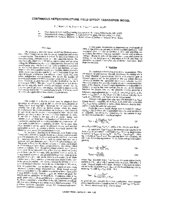 (PDF) Continuous heterostructure field effect transistor model