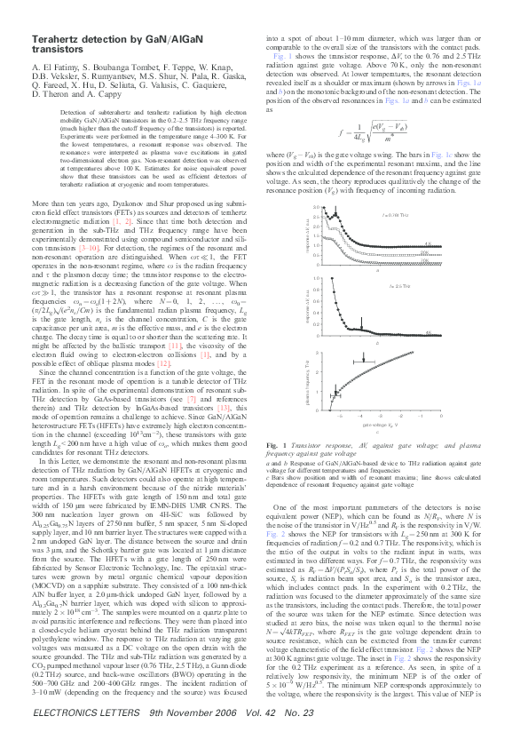 (PDF) Terahertz detection by GaN/AlGaN transistors | Michael Shur - Academia.edu
