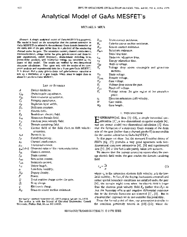 (PDF) Analytical model of GaAs MESFET's