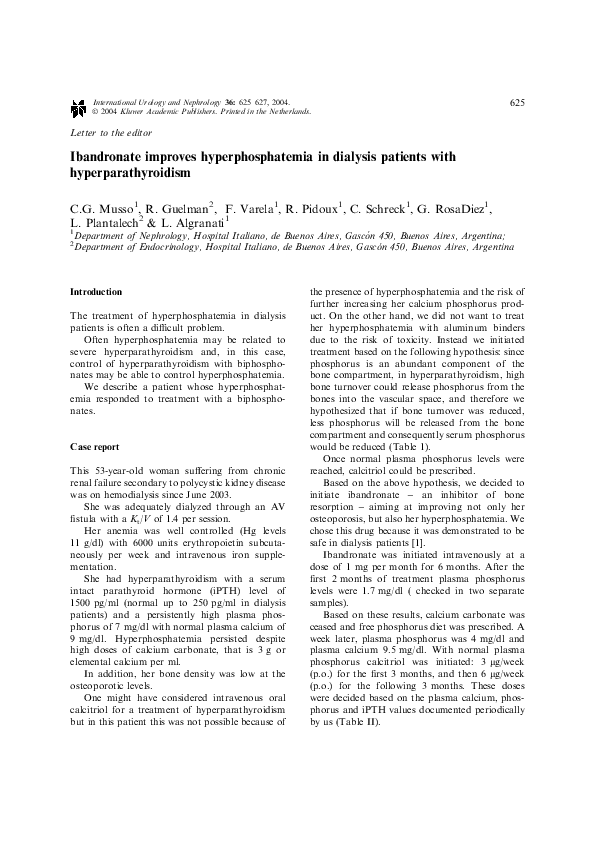 (PDF) Ibandronate improves hyperphosphatemia in dialysis patients with ...