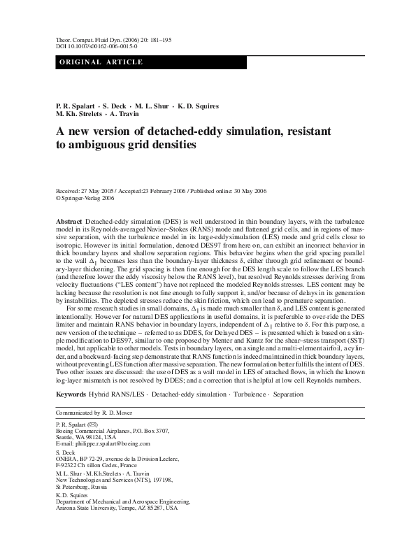(PDF) A New Version of Detached-eddy Simulation, Resistant to Ambiguous ...