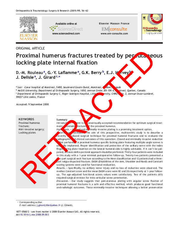 (PDF) Proximal humerus fractures treated by percutaneous locking plate ...