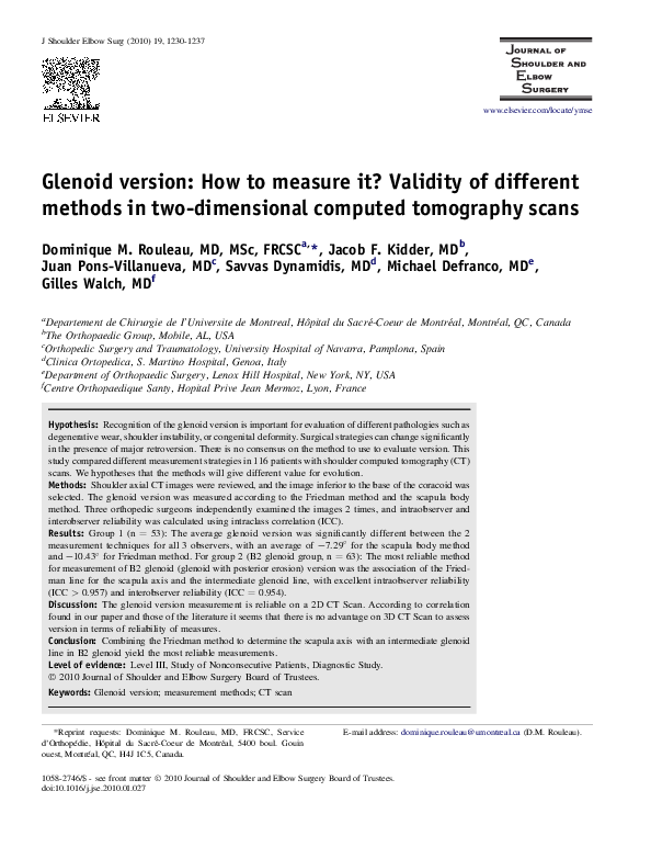 (PDF) Glenoid version: How to measure it? Validity of different methods ...