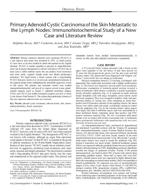 Pdf Primary Adenoid Cystic Carcinoma Of The Skin Metastatic To The Lymph Nodes Jean