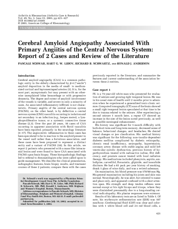 (PDF) Primary Angiitis of the Central Nervous System | Hossein Pourmahmoodian - Academia.edu