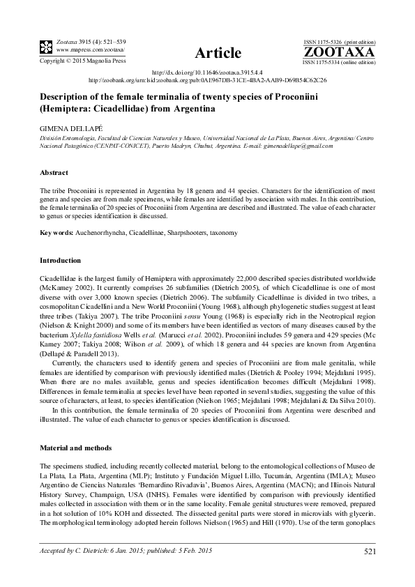 (PDF) Description of the female terminalia of twenty species of ...