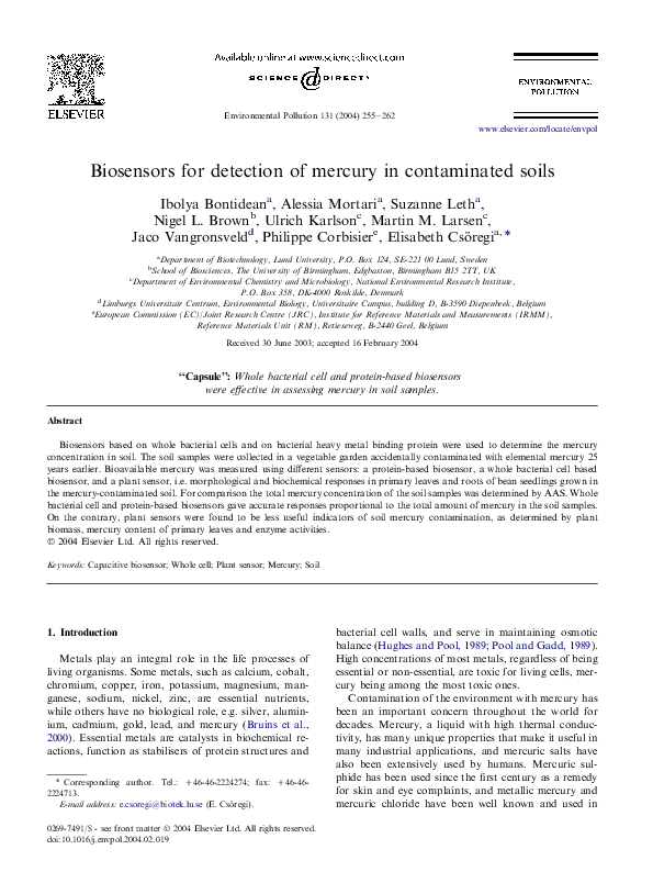 (PDF) Biosensors for detection of mercury in contaminated soils