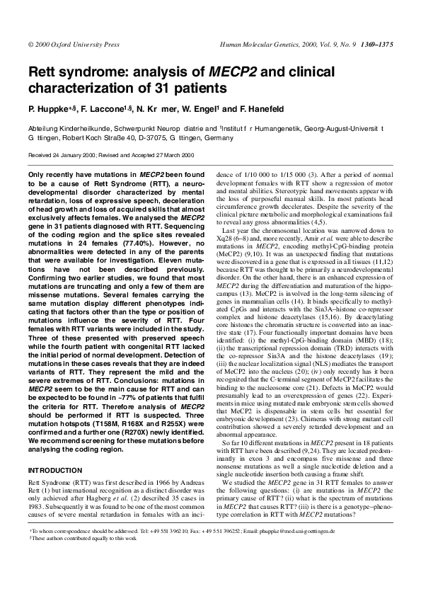 (PDF) Spectrum of mutations in the MECP2 gene in patients with ...