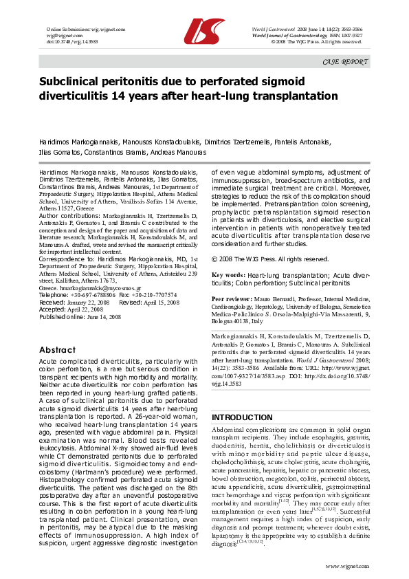 (PDF) Subclinical peritonitis due to perforated sigmoid diverticulitis ...