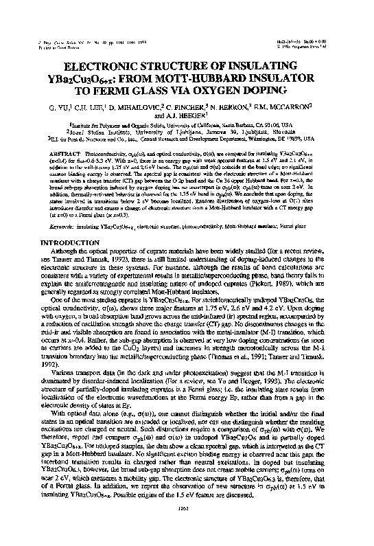 (PDF) Electronic structure of insulating YBa2Cu3O6+x: From Mott-Hubbard insulator to Fermi glass ...