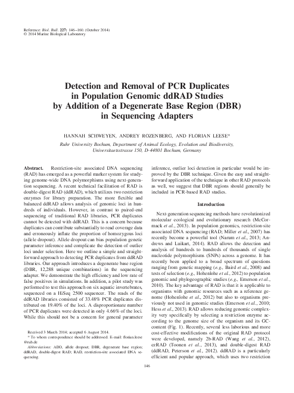 (PDF) Detection and removal of PCR duplicates in population genomic ...